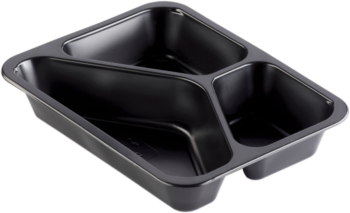 Cater Line Tray 227 x 178 x 40 mm Black 3-Comp, 216 pcs/box (1 x 216 ...