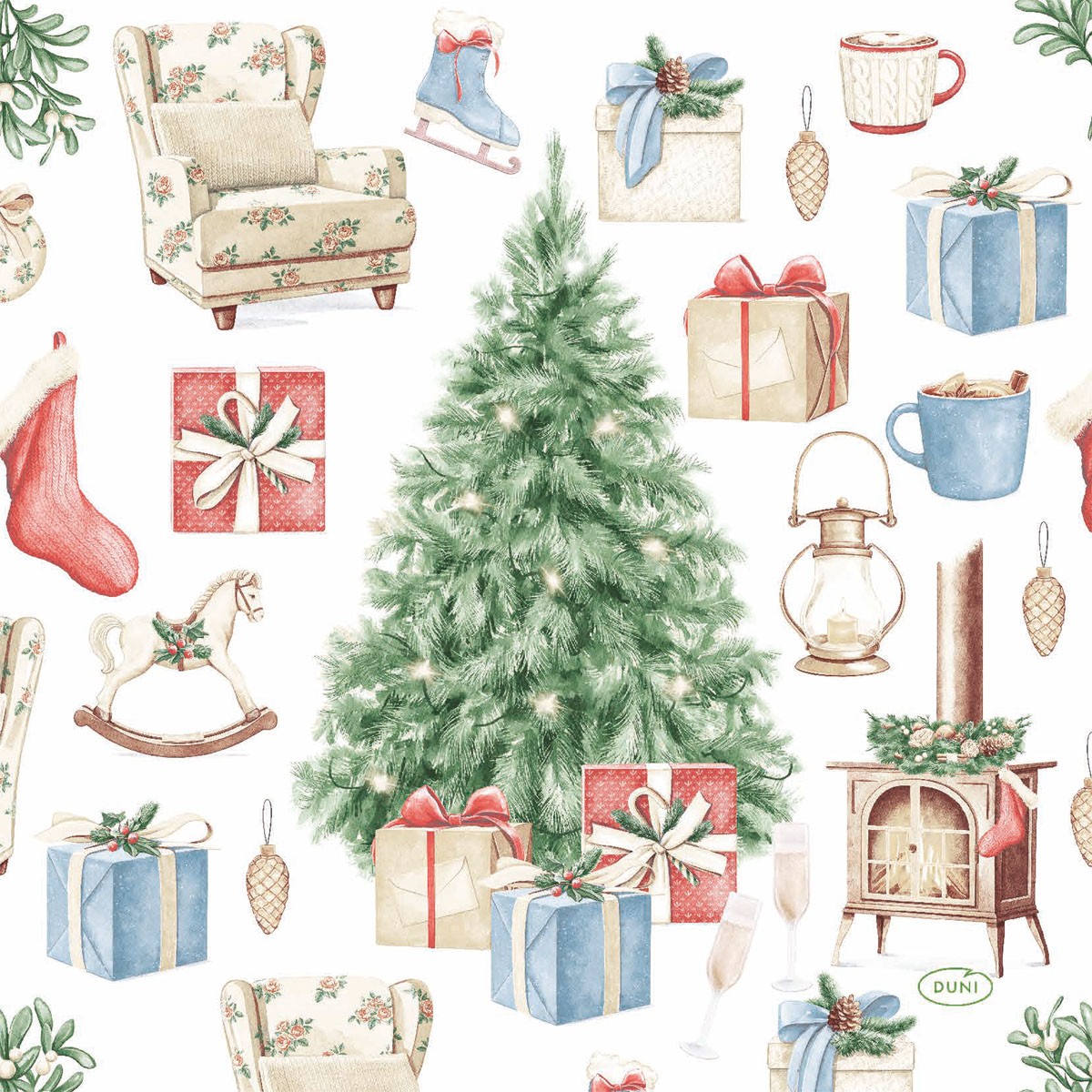 Tissue servet 33 x 33 cm Tree and Gifts 3-laags, 240 St/Doos (12 x 20 ...